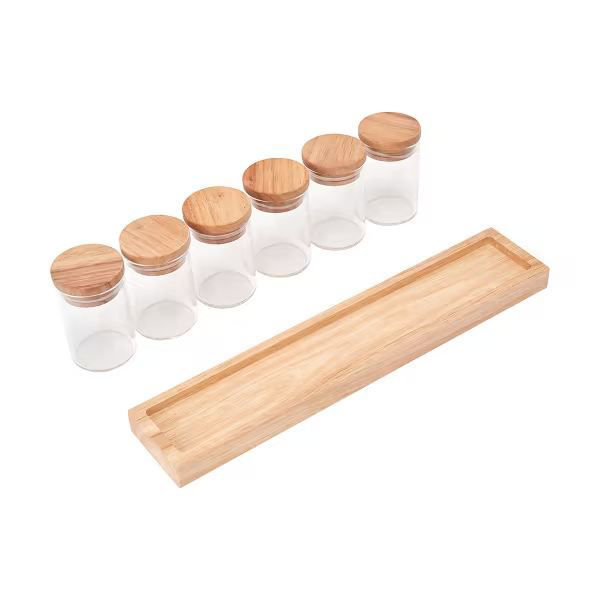 The Beautiful. Set of 6 Glass Jars with Tray